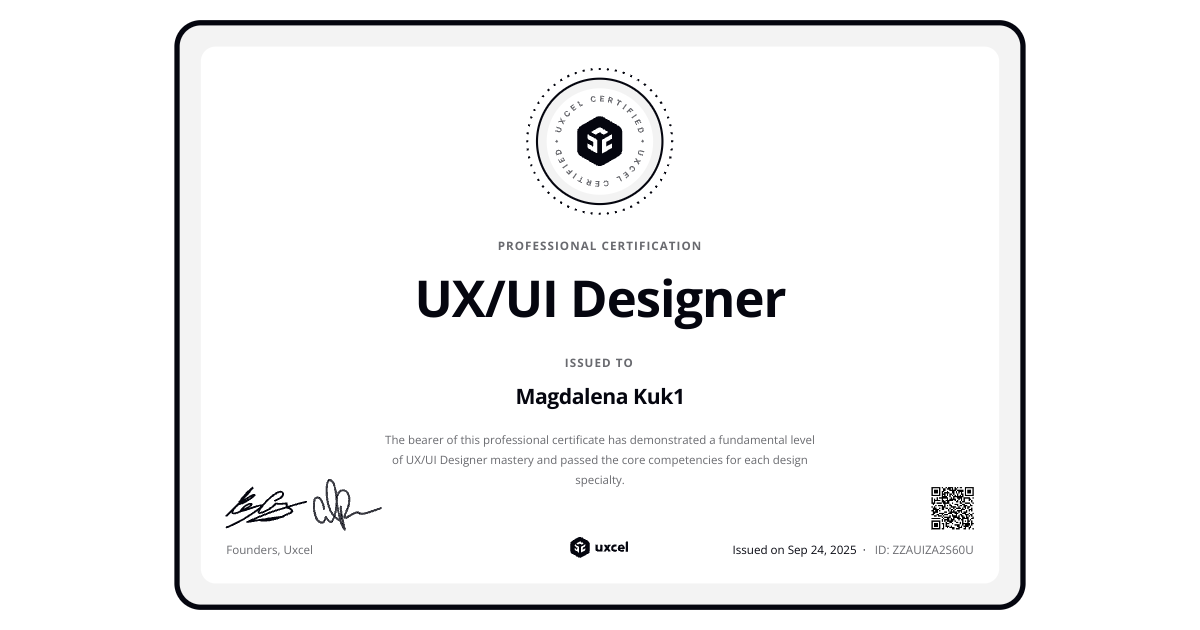 Professional certification, UX/UI Designer | Uxcel